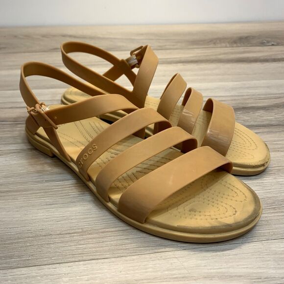 CROCS | Shoes | Crocs Tulum Sandals Womens Size Brown Three Strap Open ...